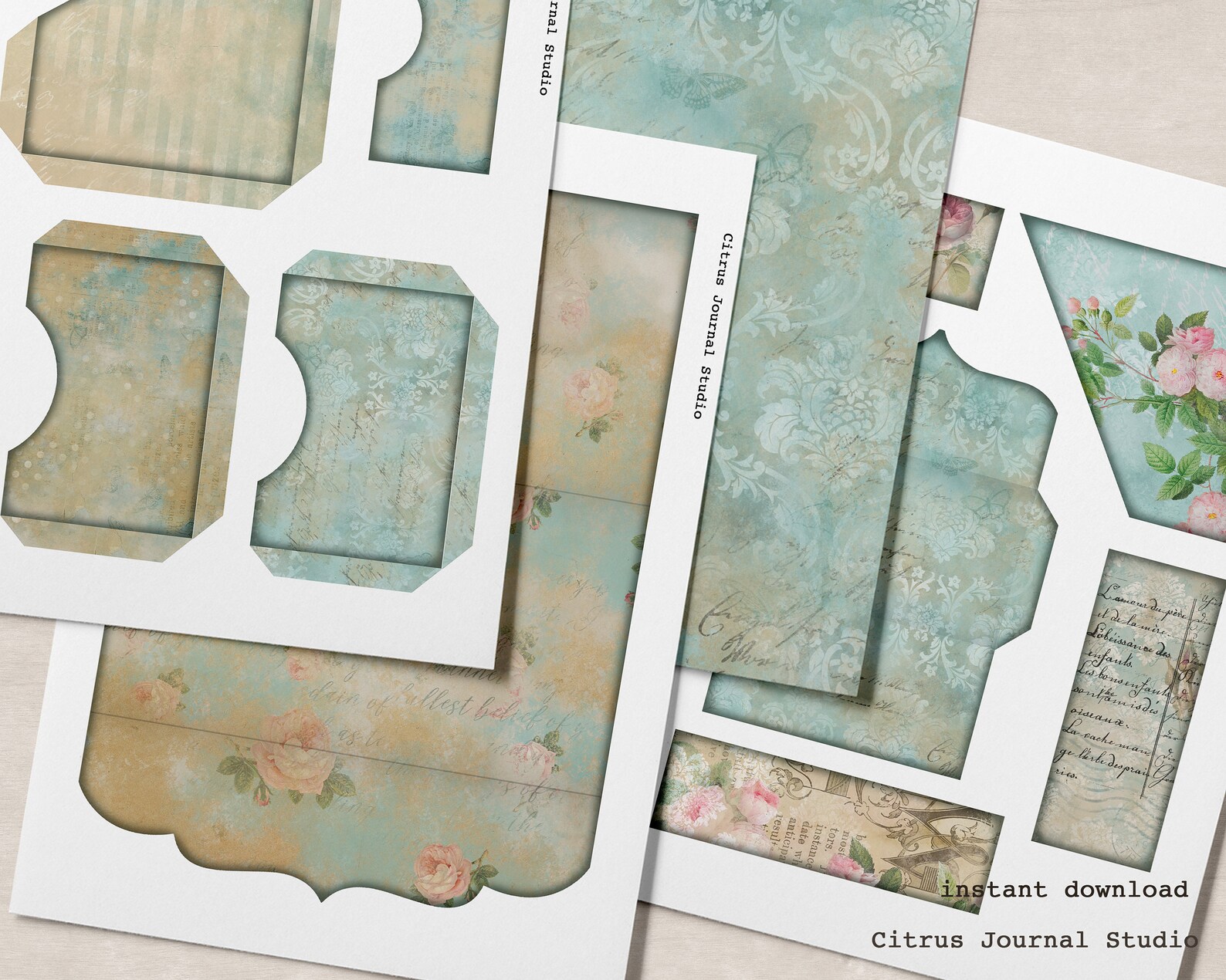 Shabby Blue Junk Journal Kit Trifold Folio Journal Insert - Etsy