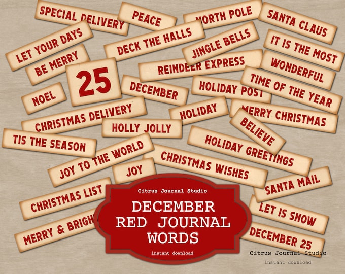 Christmas Words, Red Journal Words, Vintage Christmas, Farmhouse ...