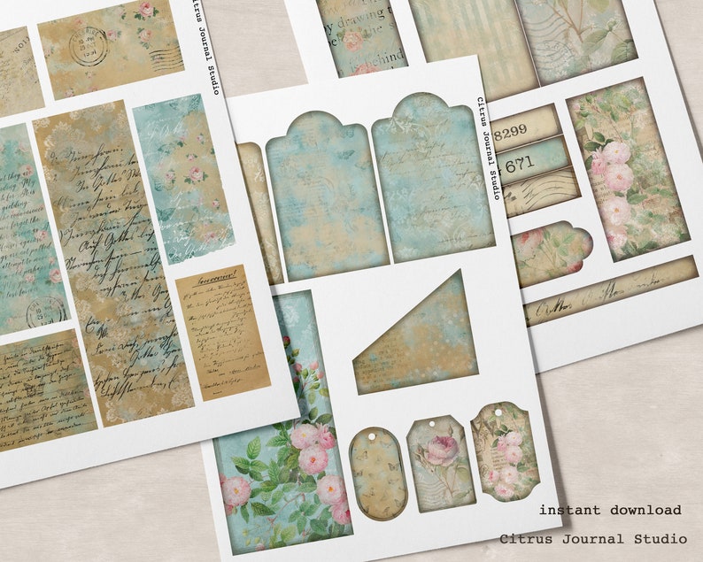 Shabby Blue Junk Journal Kit Trifold Folio Journal Insert - Etsy