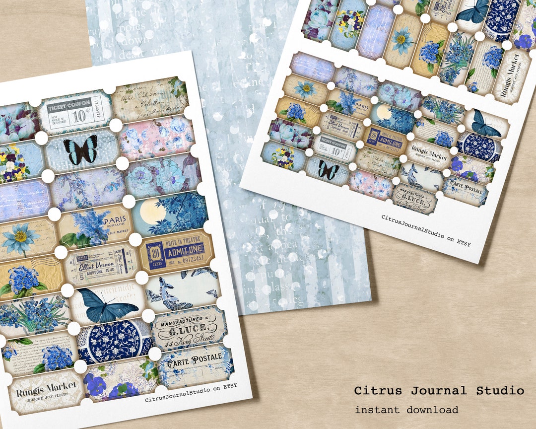 Tickets, Junk Journal Kit, Digital Kit, Ephemera, Butterfly, Scrapbook ...