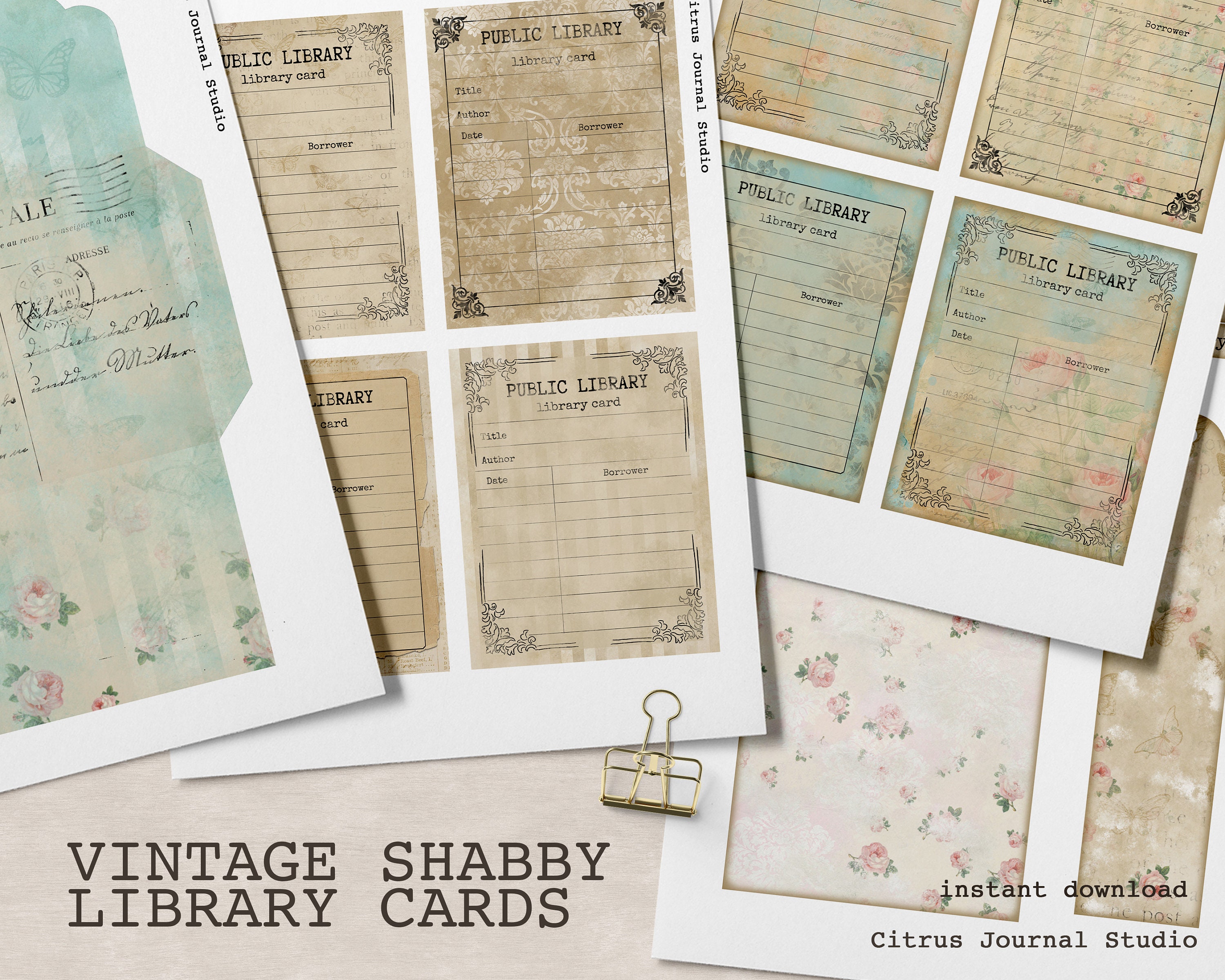 Junk Journal Kit, Library Card, ATC, Digital Kit, Ephemera, Vintage ...