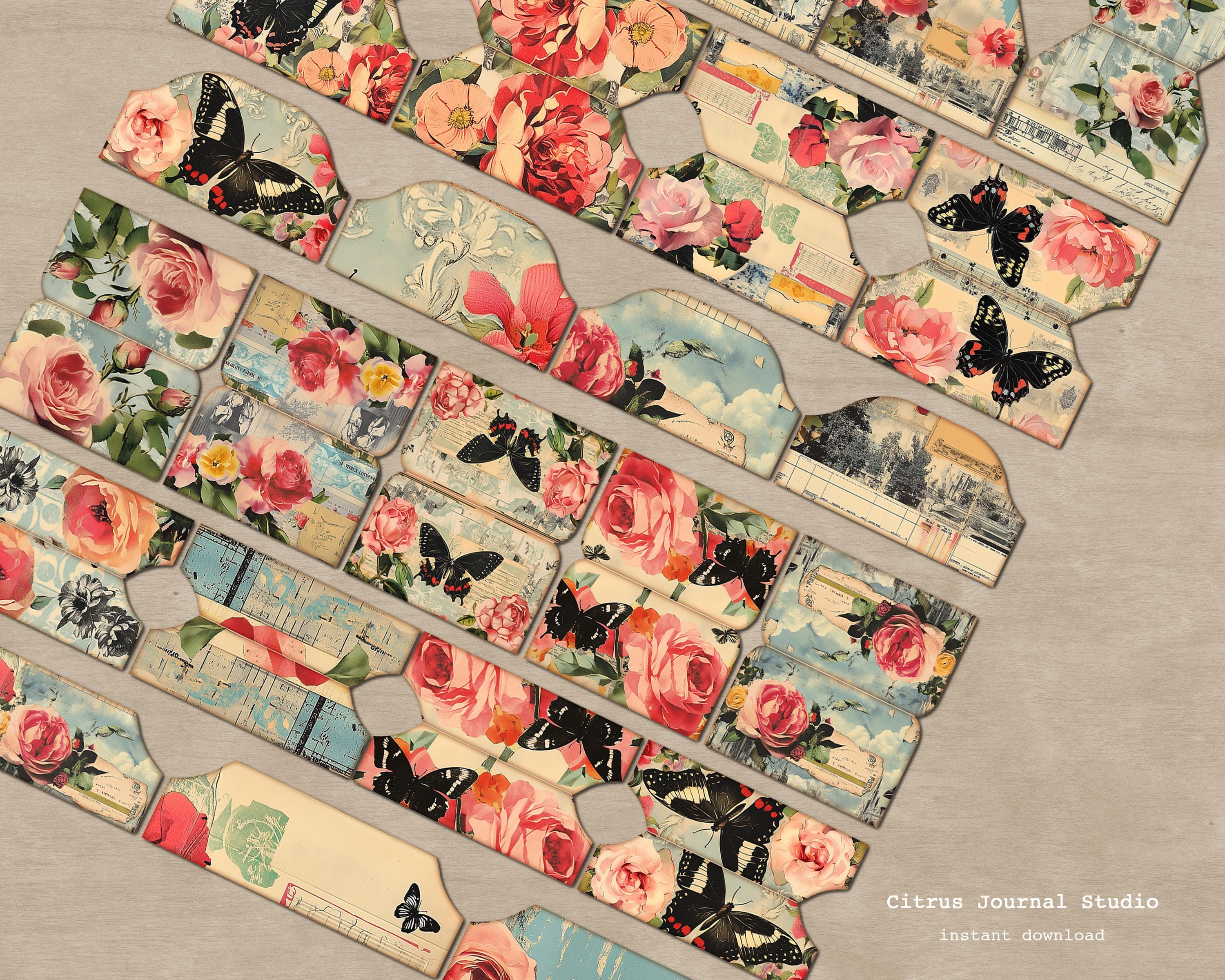 Floral Junk Journal Tabs, Butterfly Printable Tabs, Vintage ...