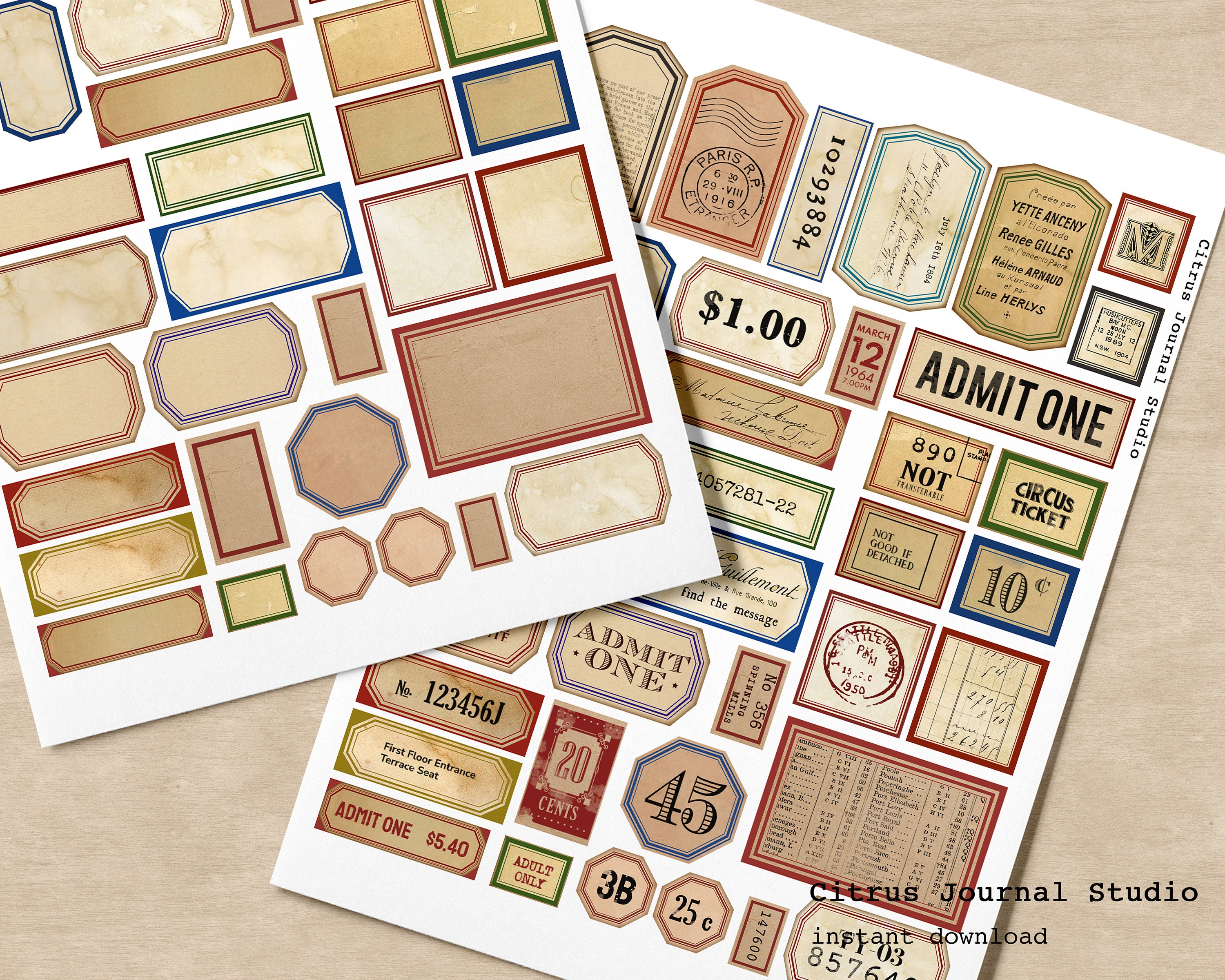 Junk Journal Kit Vintage Tags Blank Tags Vintage Ephemera - Etsy