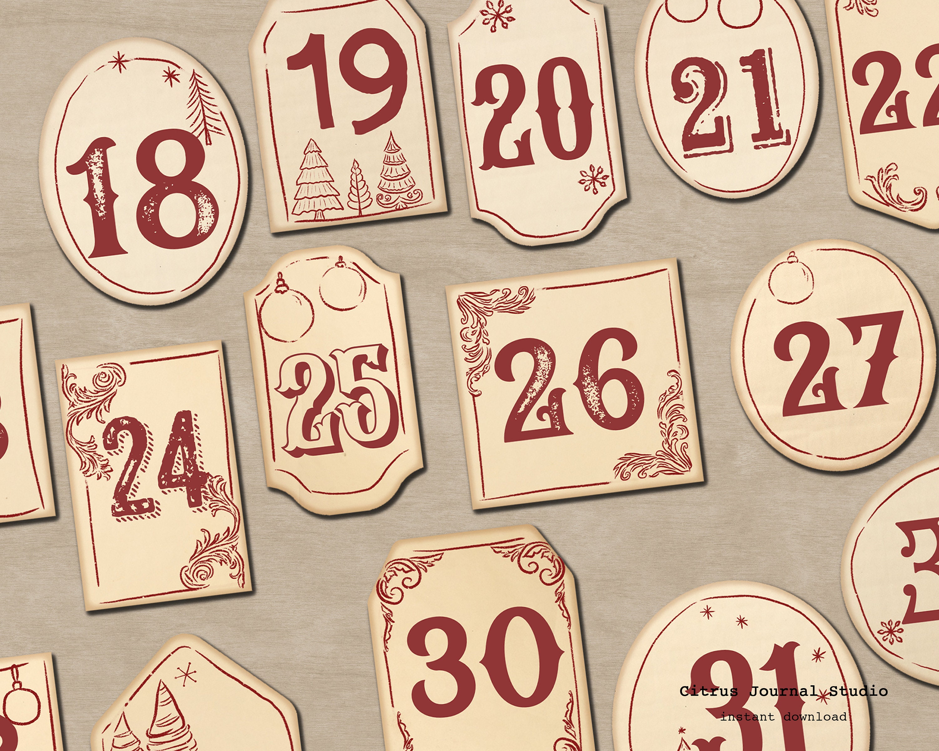 Advent Calendar, Vintage Christmas Junk Journal, Holiday Numbers ...