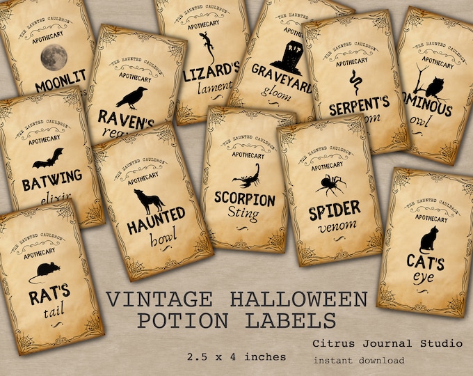 Gothic Potion Labels Clipart for Junk Journals. Digital Paper of ...