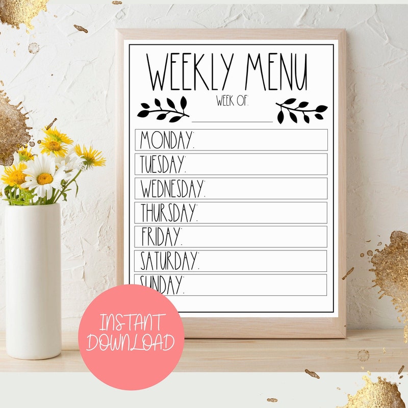 Printable Weekly Menu - Etsy