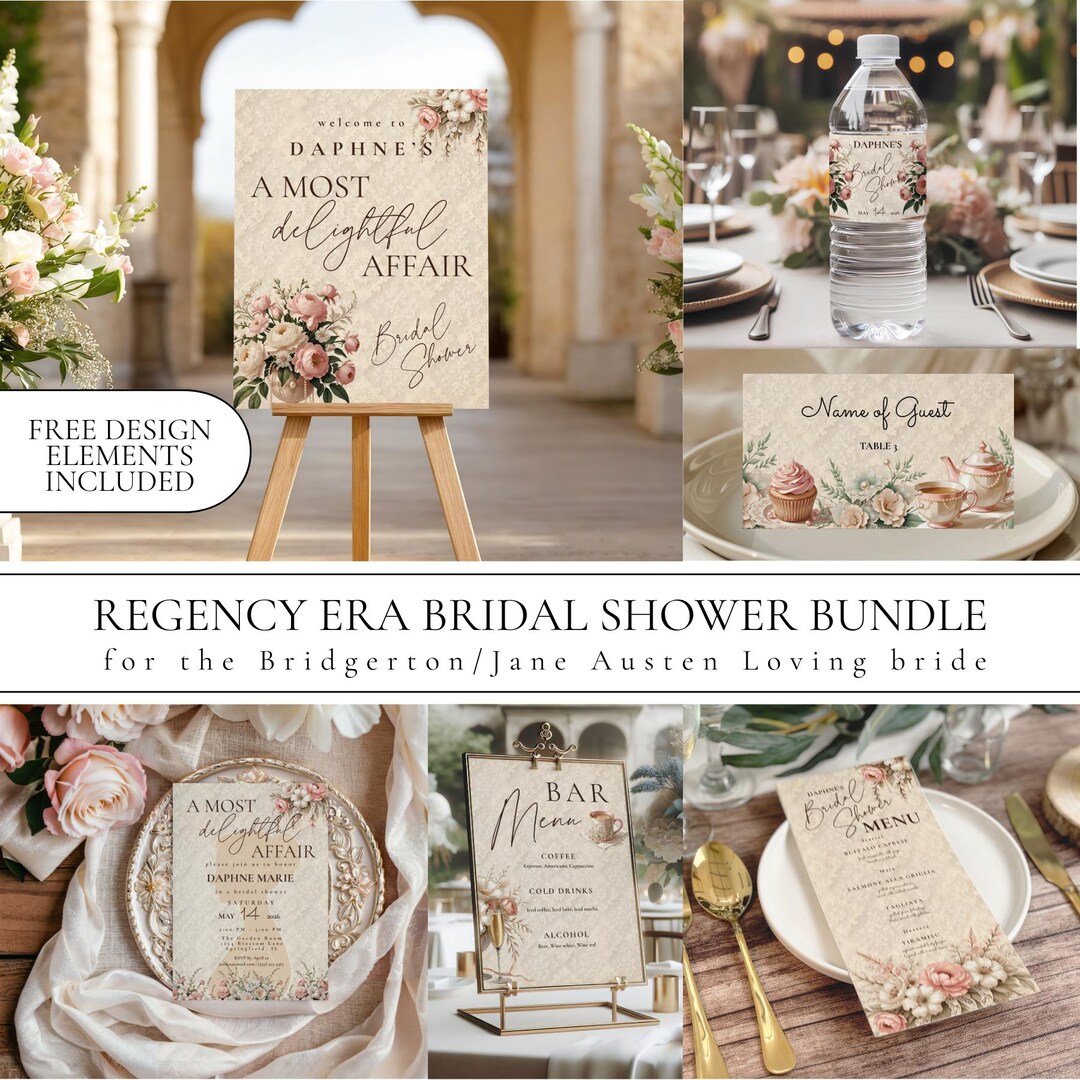 Regency Era Bridal Shower Bundle, Elegant High Tea Bridal Shower Decor ...