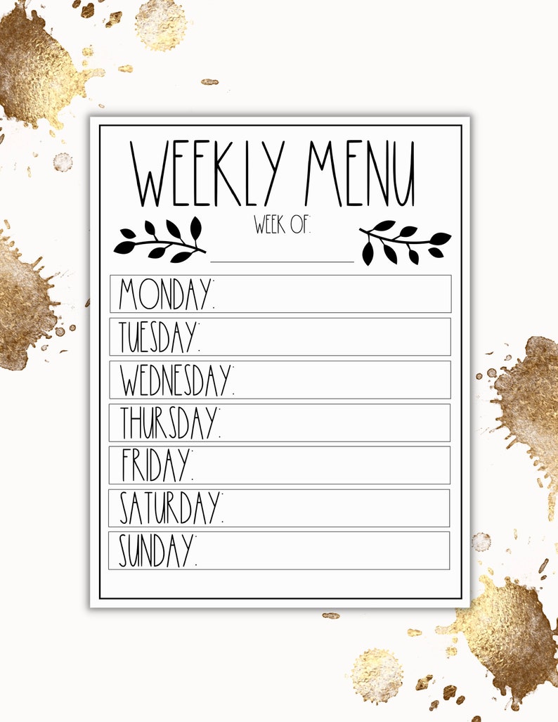 Weekly Menu Printable, Menu Template, Weekly Menu, Menu Board, Menu ...