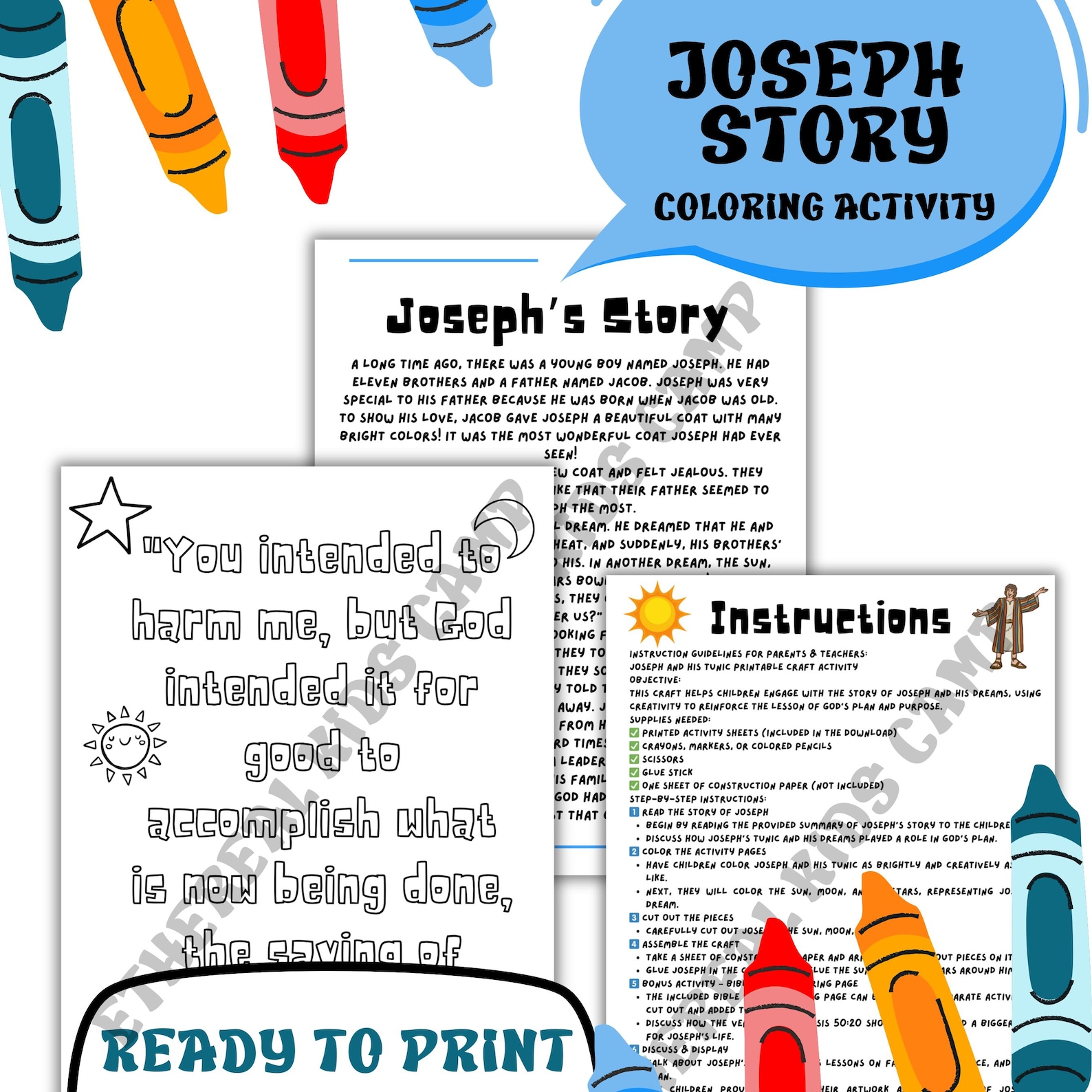 Bible Story of Joseph Bible Coloring Activity for Kids, Bible Lessons ...