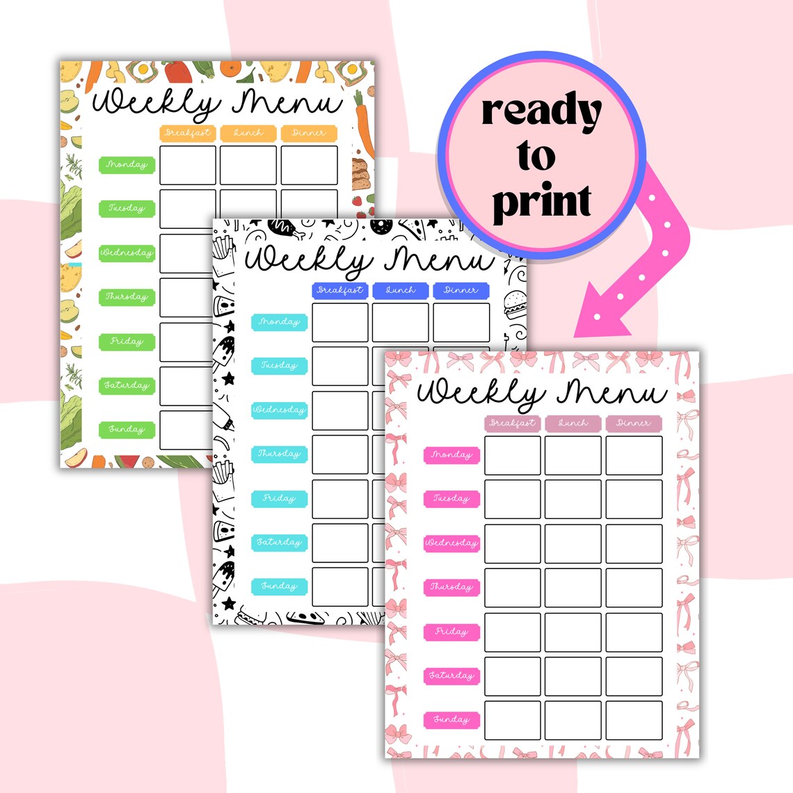 Weekly Menu Printable, Menu Template, Weekly Menu, Menu Board, Menu ...