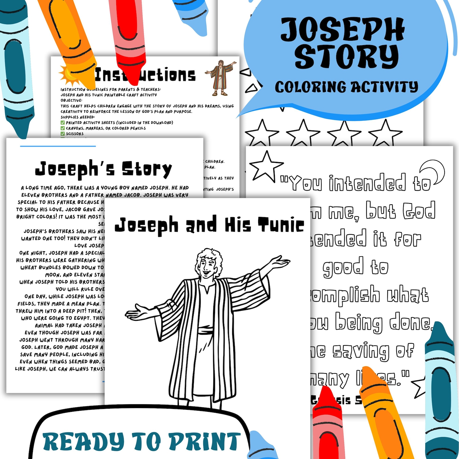 Bible Story of Joseph Bible Coloring Activity for Kids, Bible Lessons ...