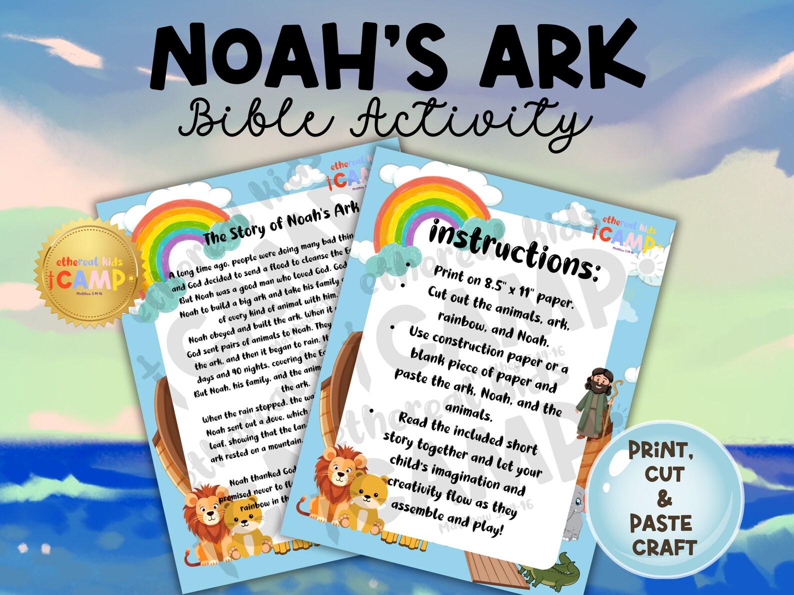 Noah's Ark Bible Lesson for Kids, VBS Activity, Genesis, Christian ...