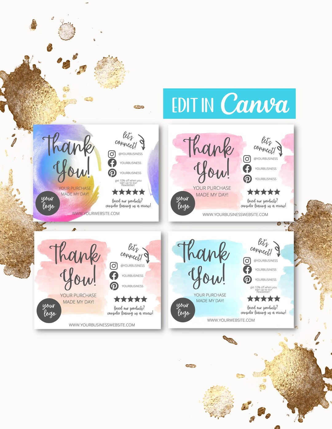 Thank You Card Template, Thank You Insert, Canva Thank You, Modern ...