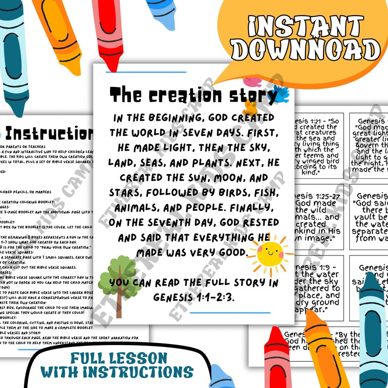 The Creation Story Lesson, Genesis Bible Lessons for Kids, Christian ...