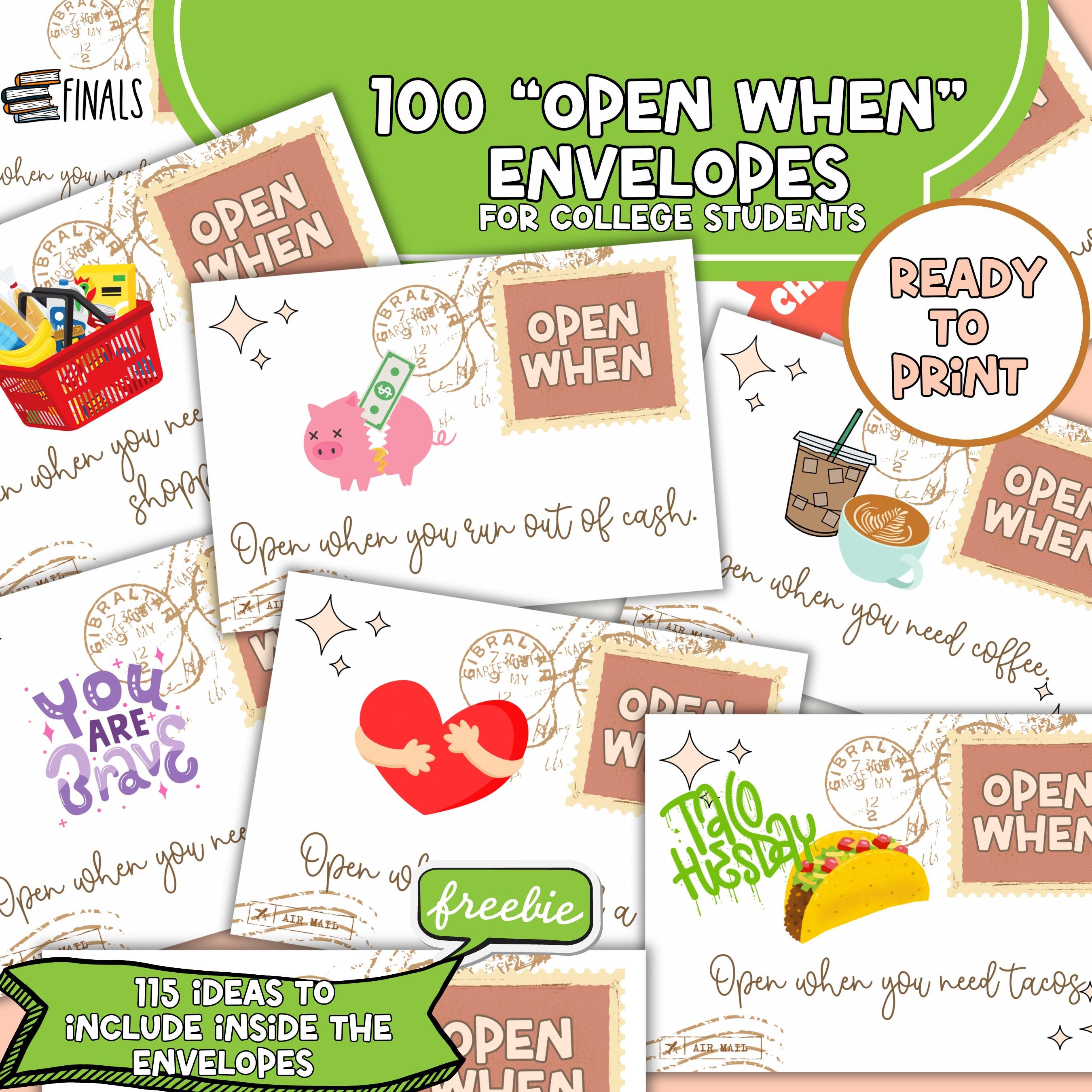 Open When Envelopes College, Open When College, Open When Cards, Open ...