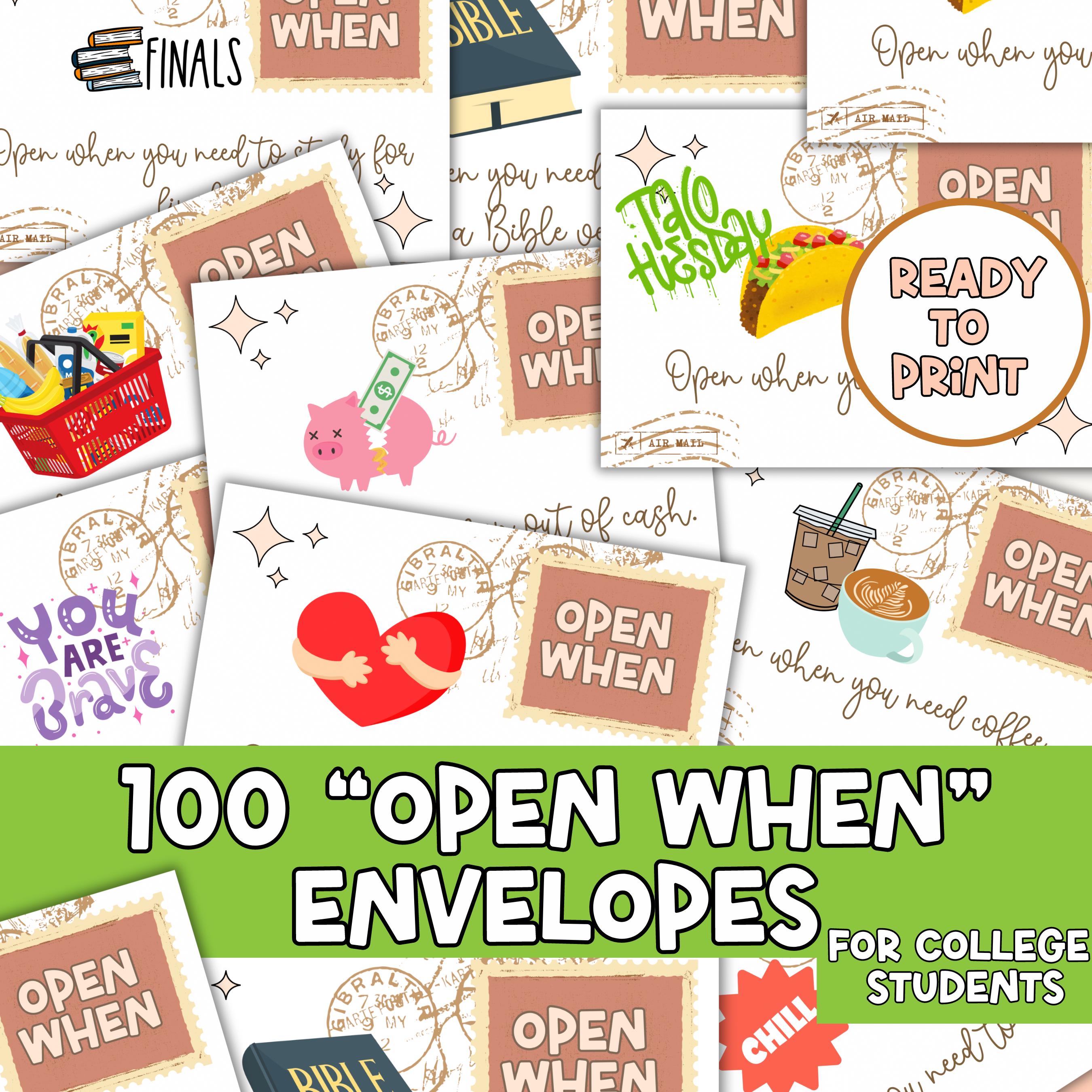 Open When Envelopes College, Open When College, Open When Cards, Open ...