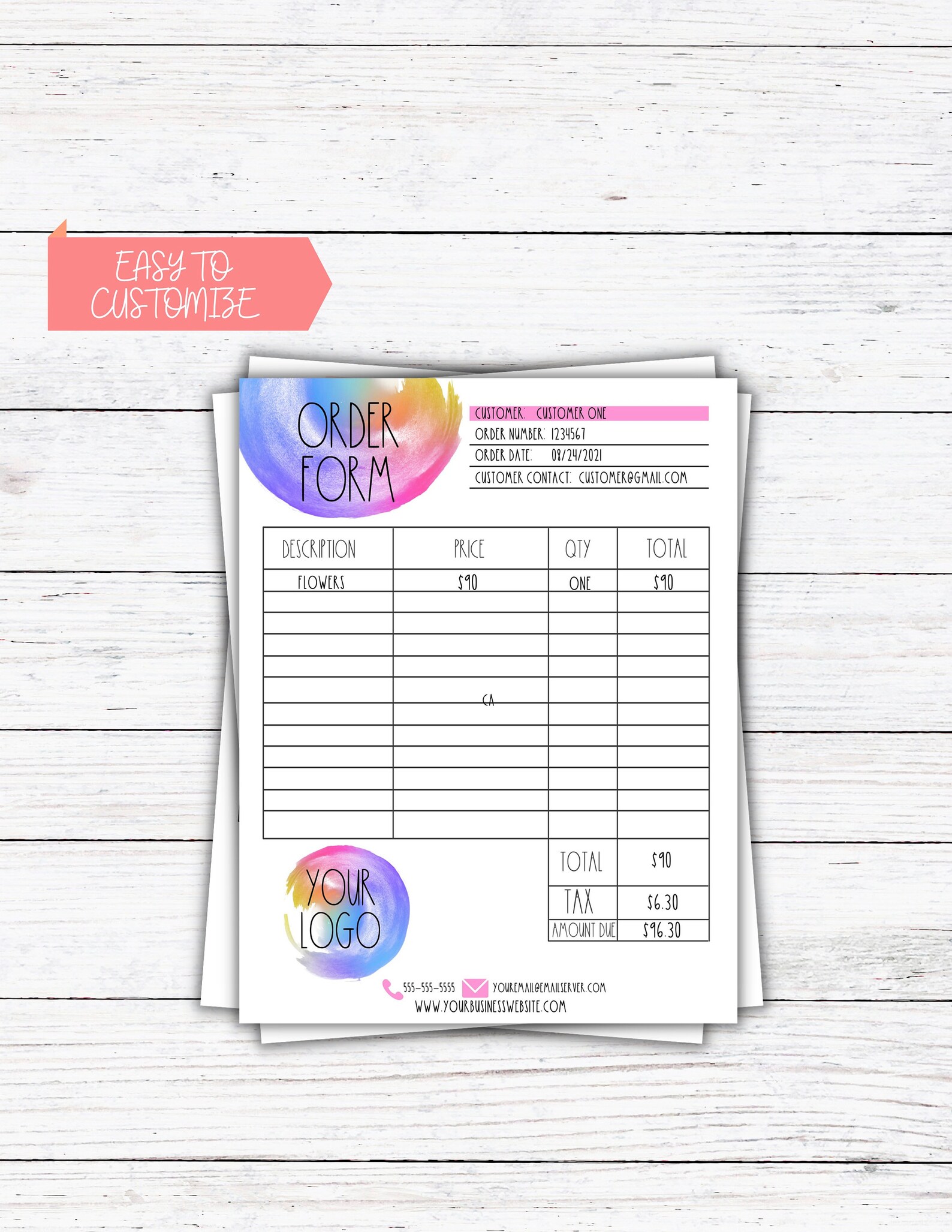 Rainbow Invoice Template Order Form Printable Invoice - Etsy
