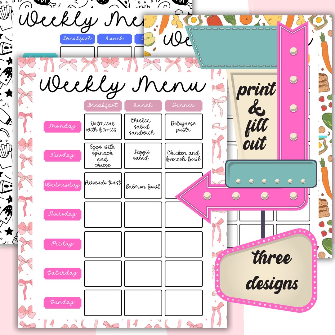 Weekly Menu Printable, Menu Template, Weekly Menu, Menu Board, Menu ...