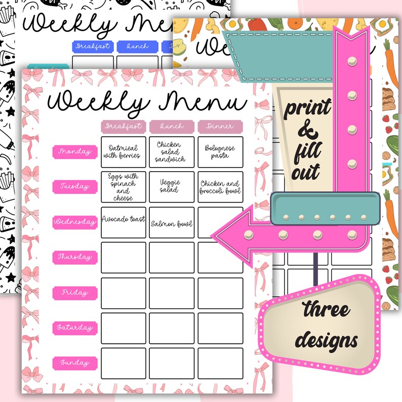 Weekly Menu Printable, Menu Template, Weekly Menu, Menu Board, Menu ...