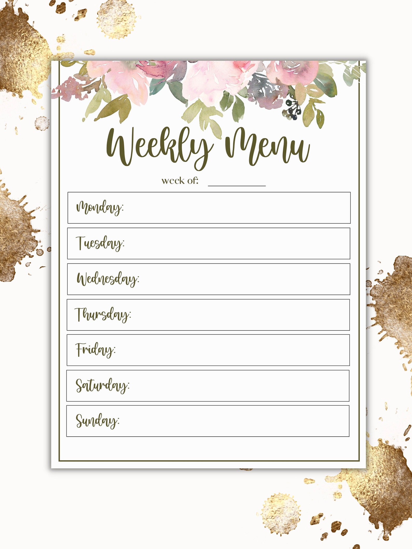 Weekly Menu Printable, Menu Template, Weekly Menu, Menu Board, Menu ...
