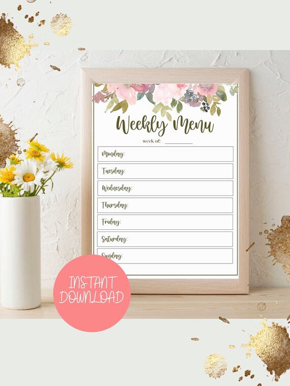 Weekly Menu Printable Menu Template Weekly Menu Menu Board - Etsy