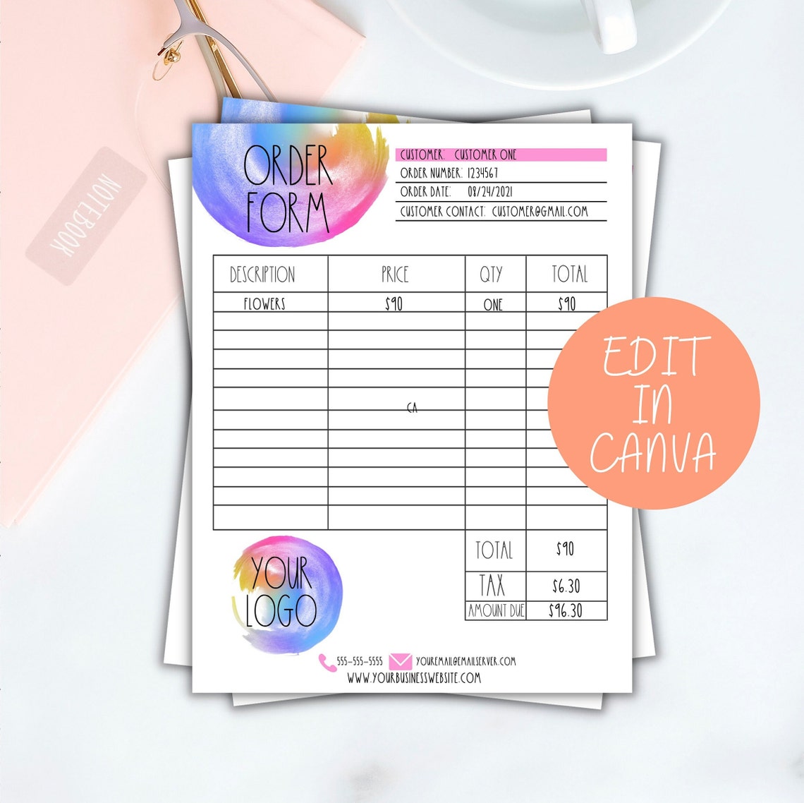 Rainbow Invoice Template Order Form Printable Invoice - Etsy