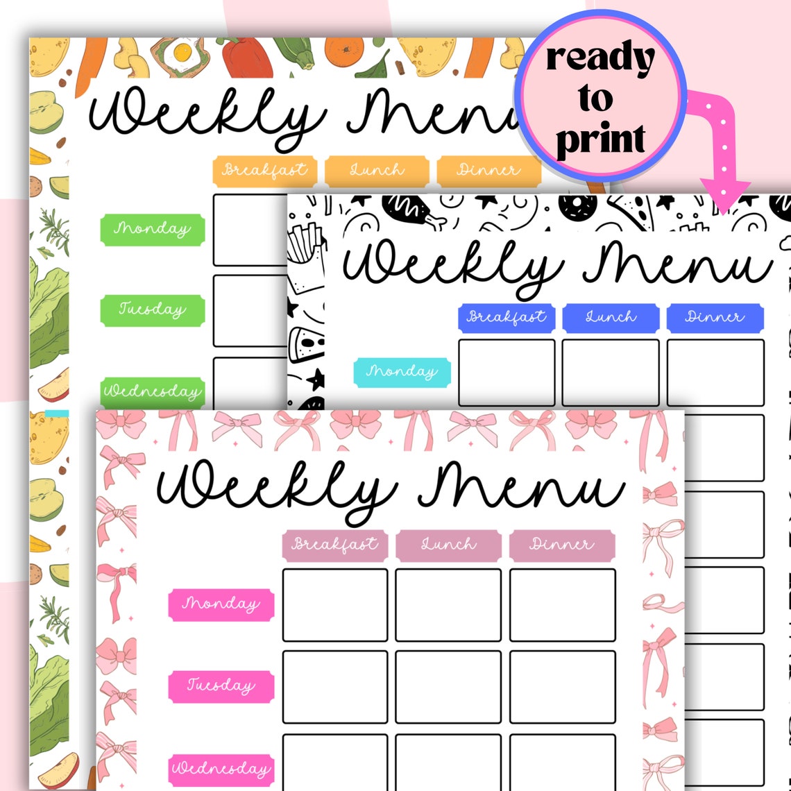 Weekly Menu Printable, Menu Template, Weekly Menu, Menu Board, Menu ...