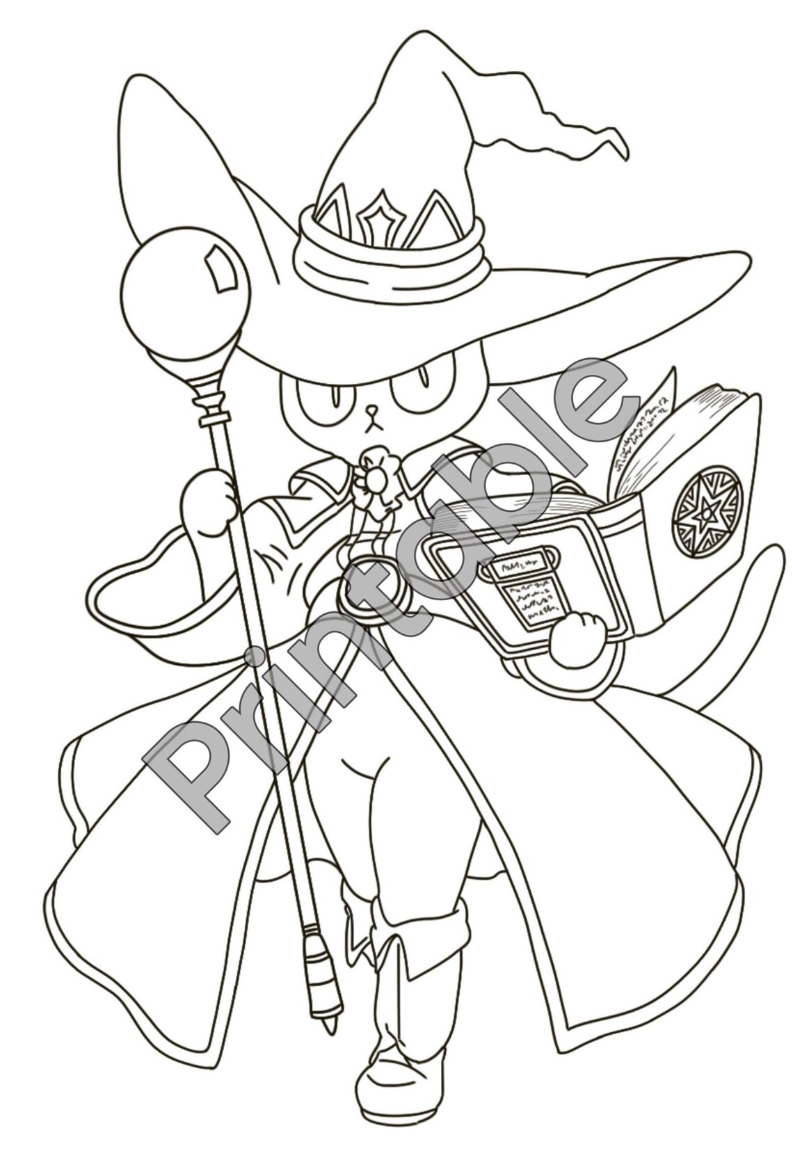 Handdrawn Printable Wizard Cat Coloring Page for Kids and Adults - Etsy