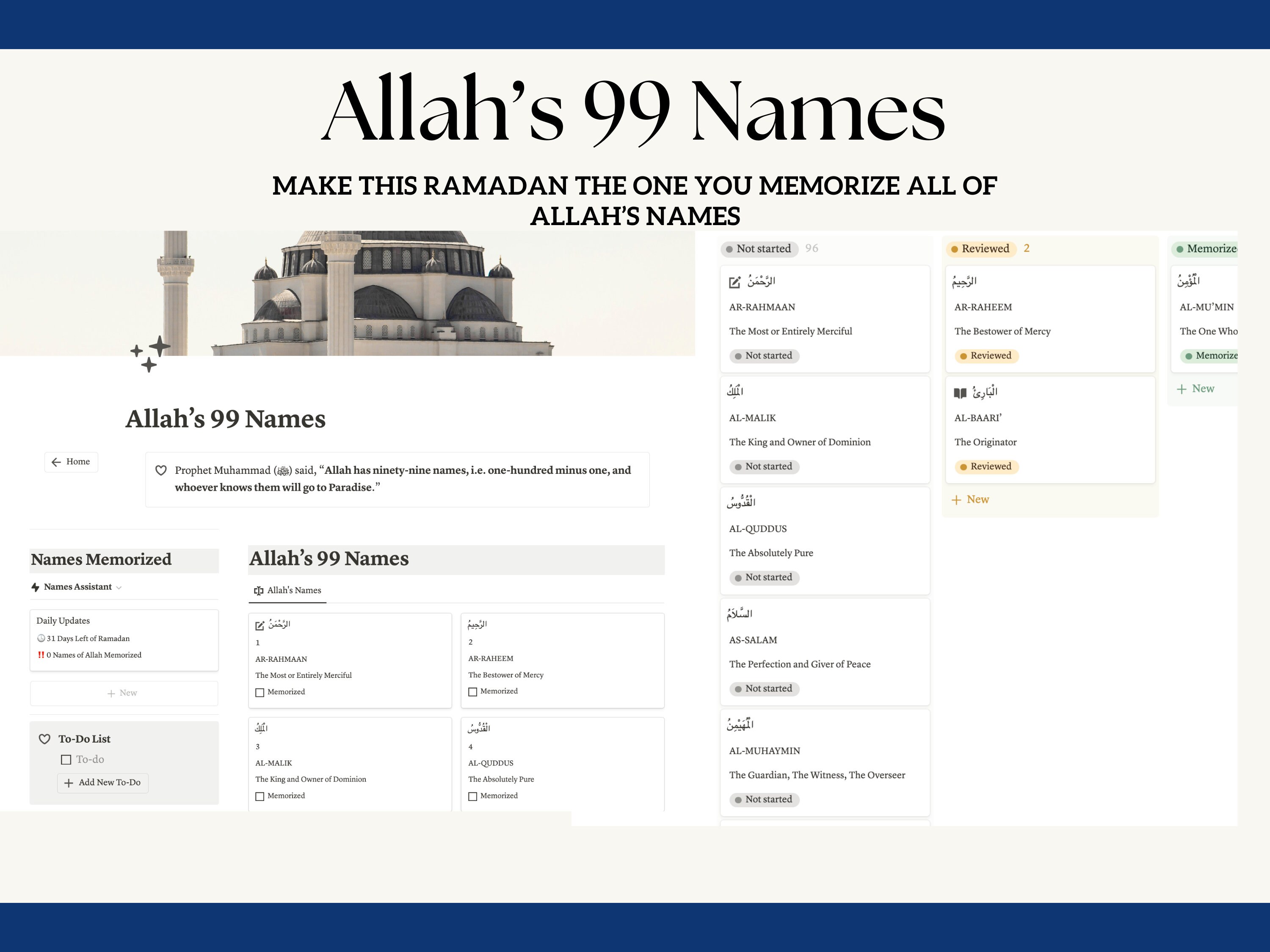Ultimate 2024 Ramadan Dashboard: Prayer & Fasting Trackers, Journals, Names of Allah, Goal ...