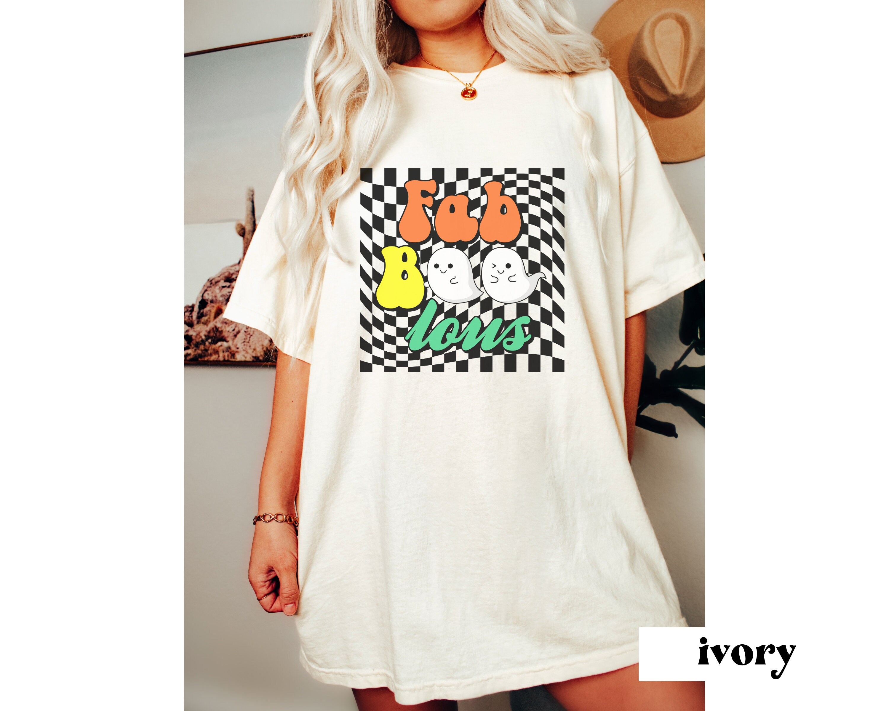 Fabulous Pun Halloween Retro Checkered Ghost Comfort Colors © - Etsy