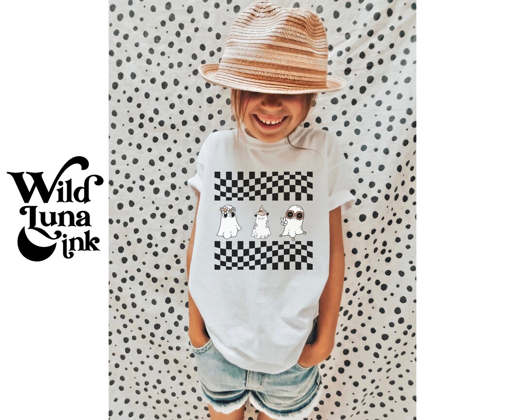 Retro Funny Hippie Checker Ghost Halloween Ghost Toddler Kids Shirt ...