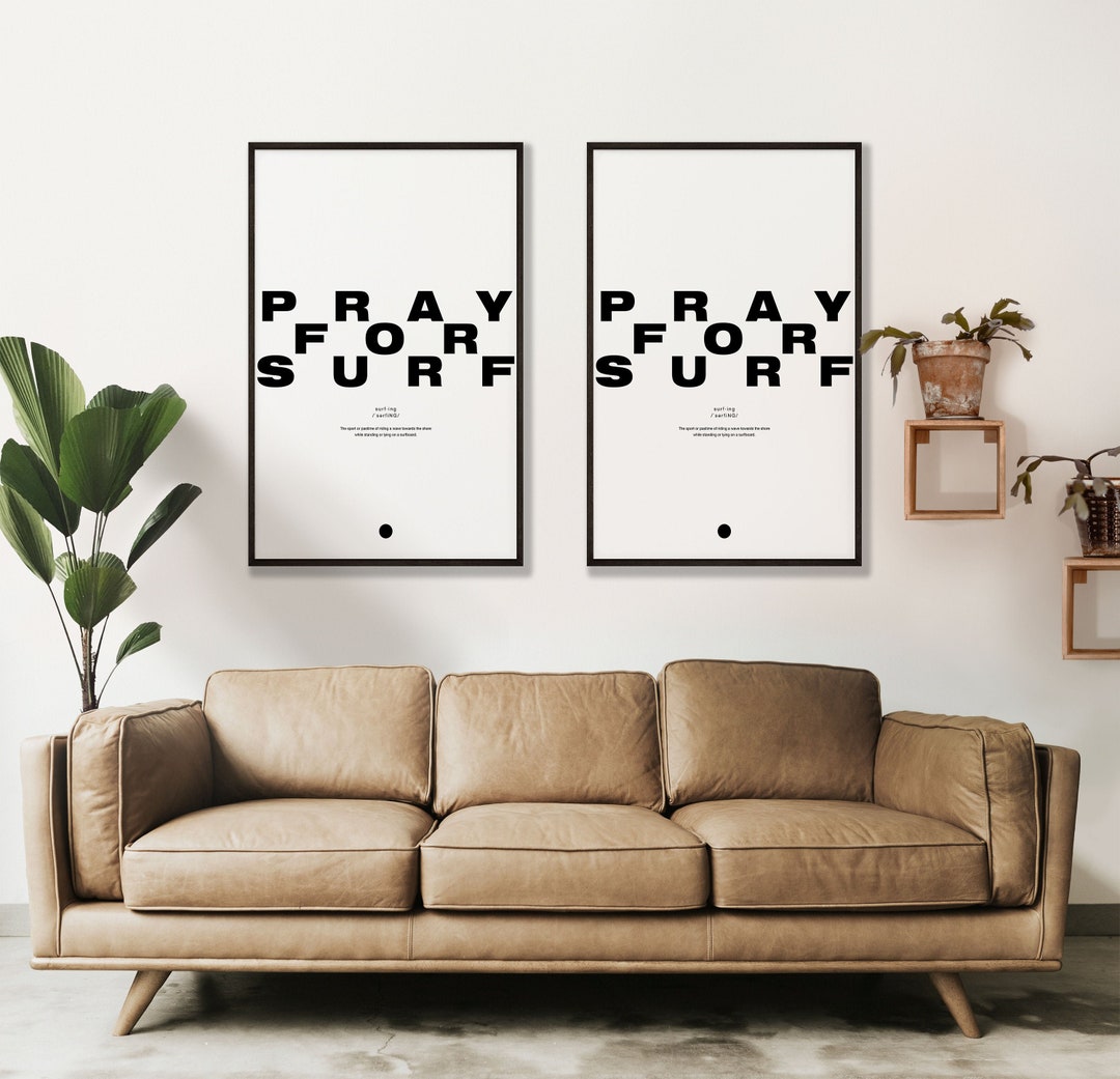 Pray for Surf Poster White Minimalistic, Surf Print, Surf Wall Art ...