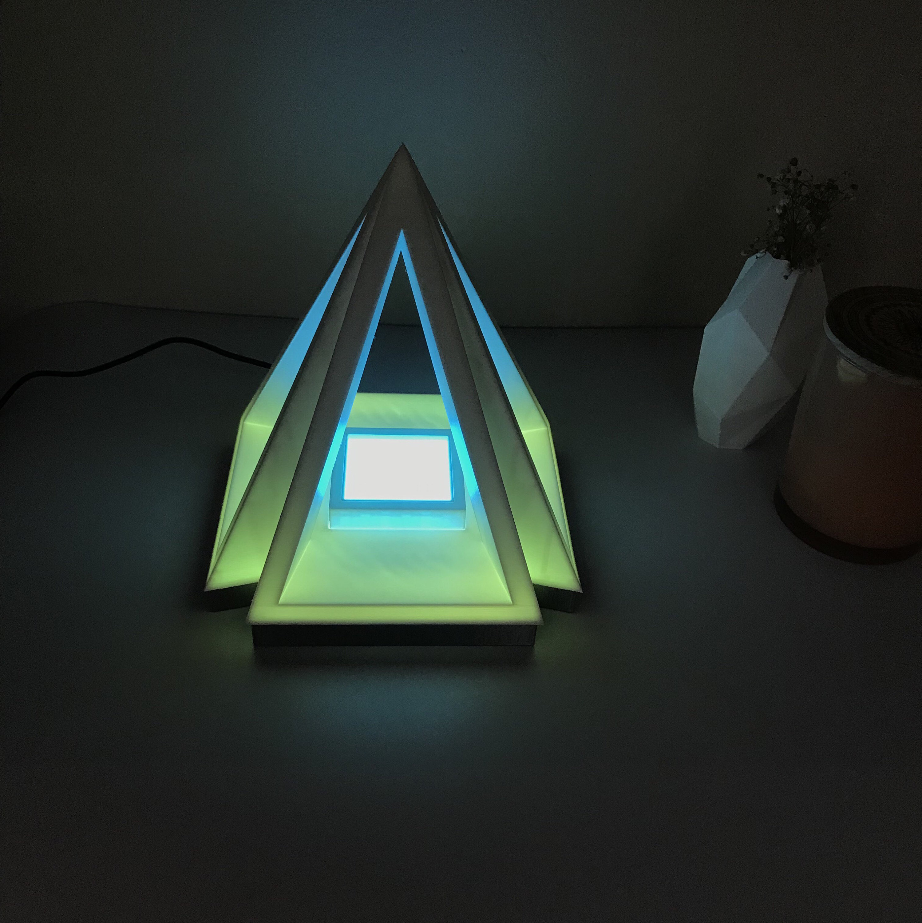 LED Table Lamp Pyramid,3d Printed Modern Desk Lamp With Color Changing ...