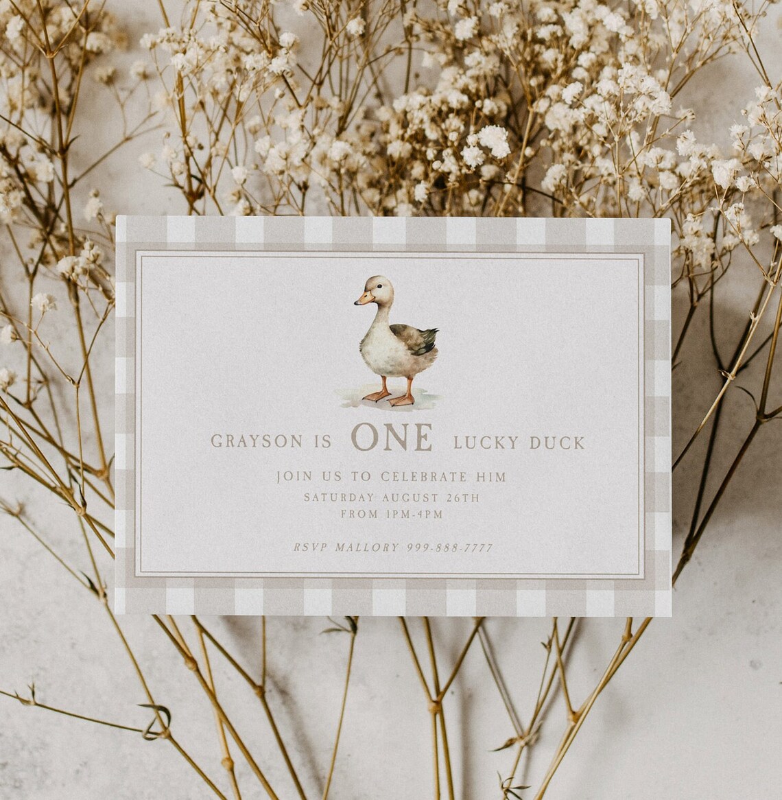 One Lucky Duck Birthday Invitation Editable Template, First Birthday ...