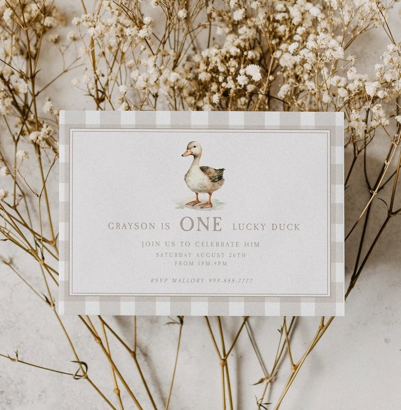One Lucky Duck Birthday Invitation Editable Template, First Birthday ...