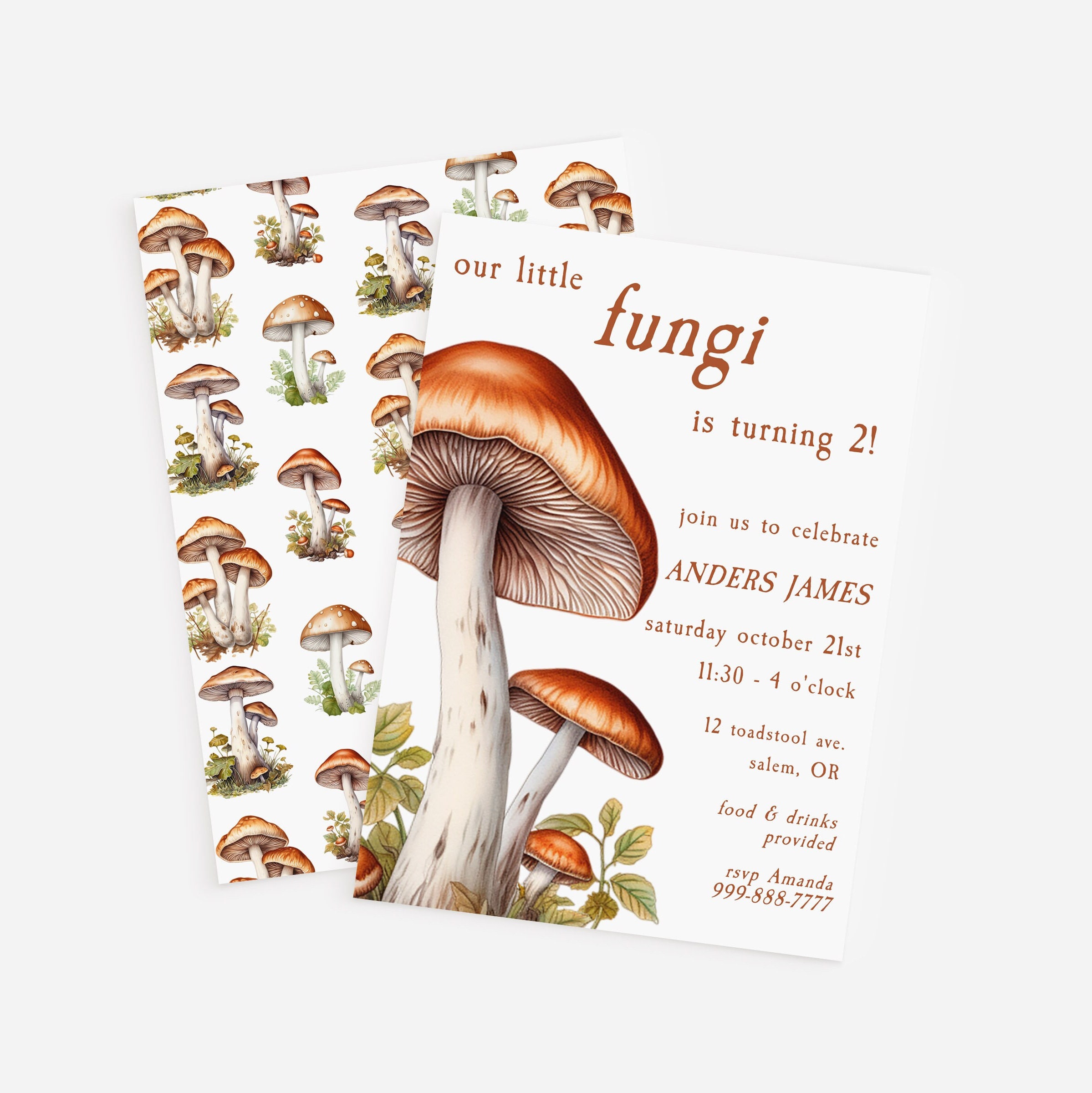 Little Fungi Birthday Party Invitation, Mushroom Themed Birthday Invite ...