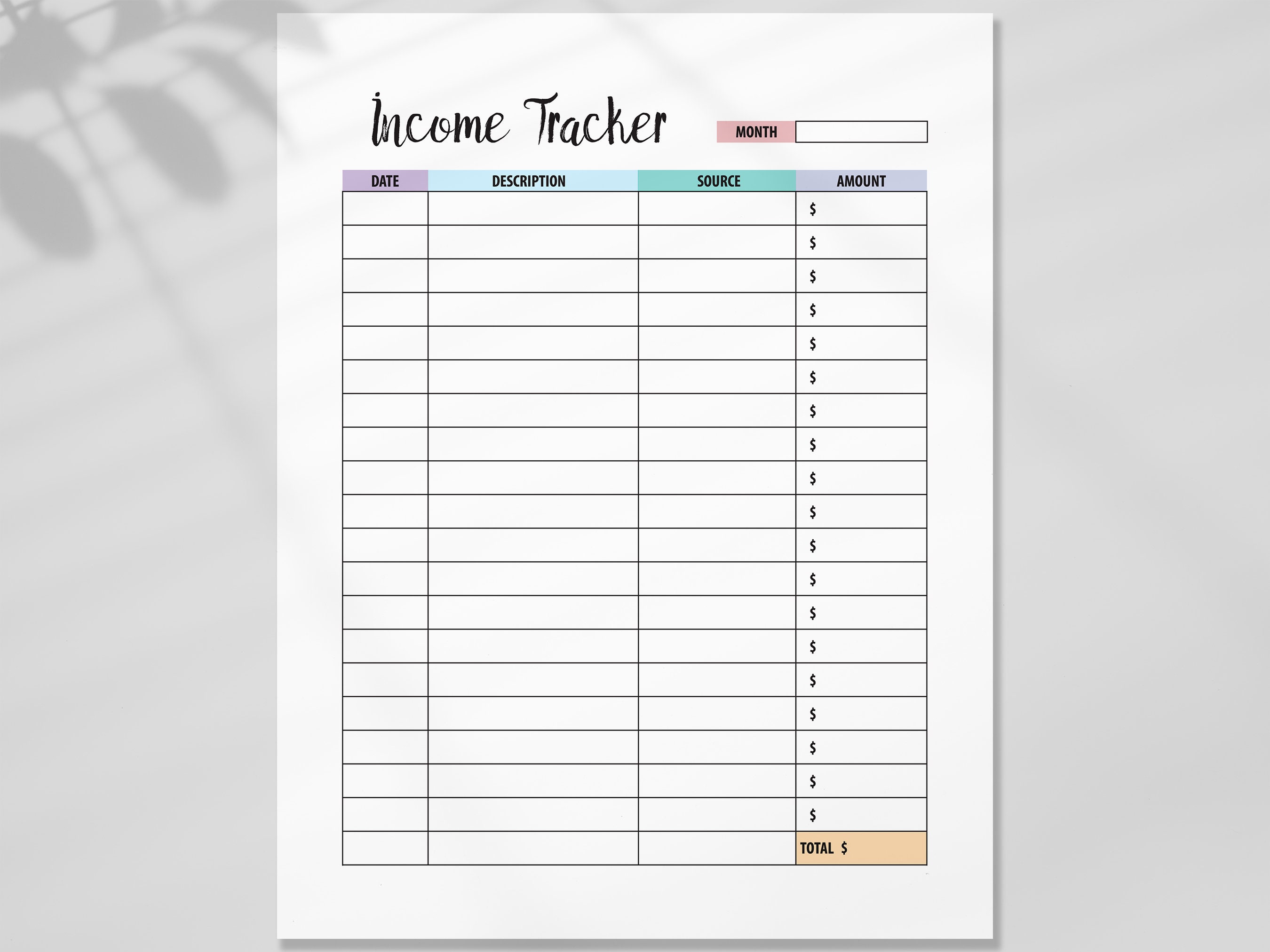 Monthly Income Tracker Printable Income Log Financial - Etsy