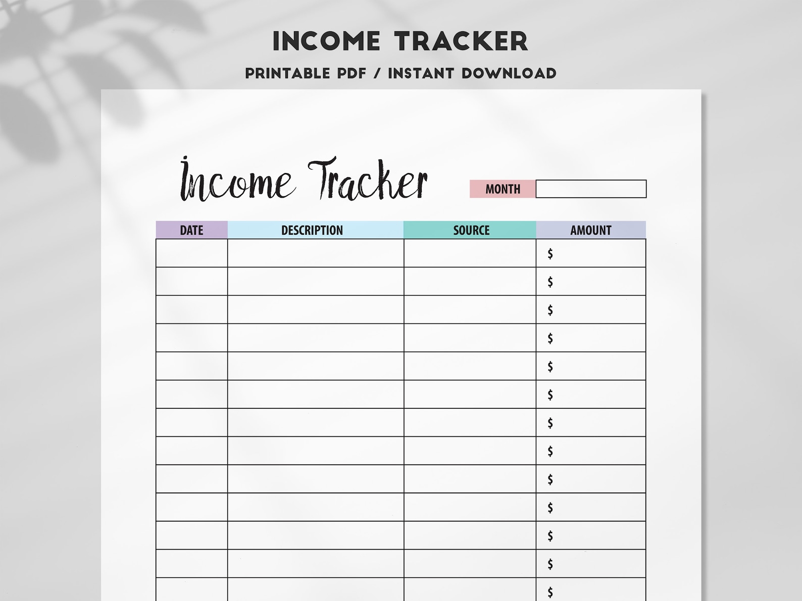 Monthly Income Tracker Printable Income Log Financial - Etsy