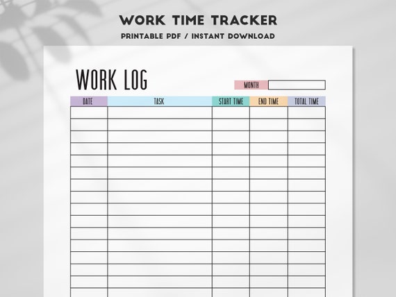 Printable Time Log Time Sheet Time Log Sheet Work Time Log - Etsy