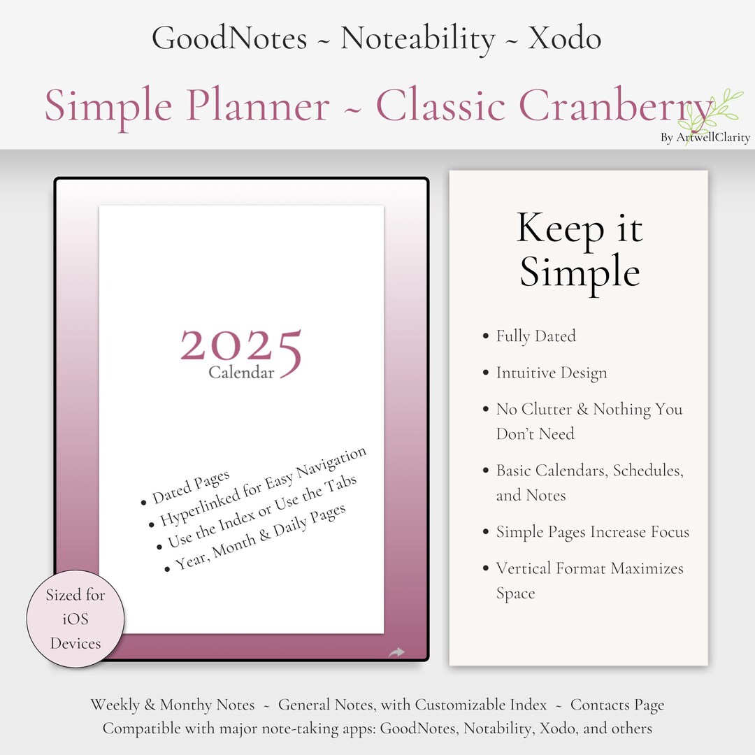 2025 Planner Cranberry Pink Burgundy Planner Calendar Month Daily ...
