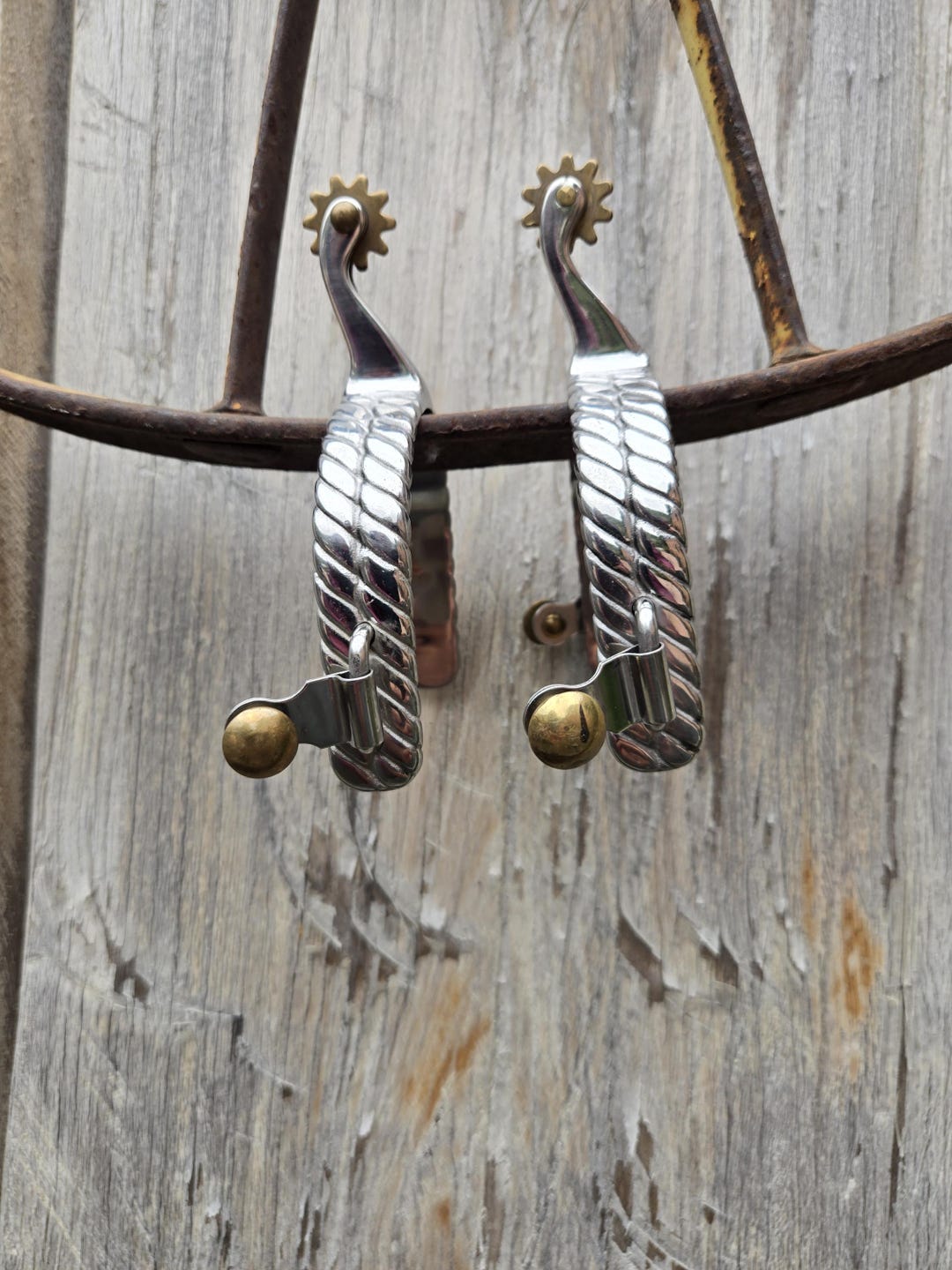 Vintage Double Twist Spurs With Brass Buttons & Rowels - Etsy