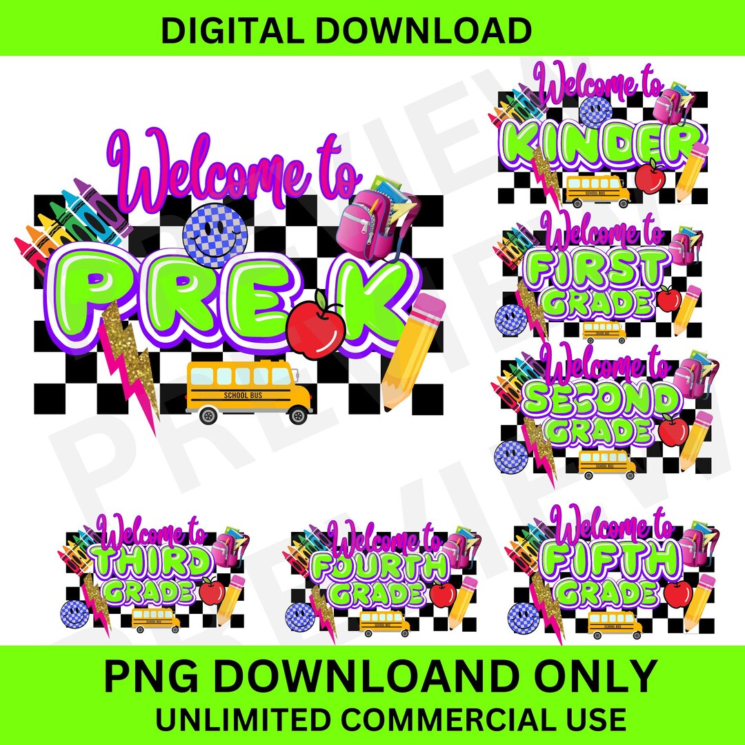 Back to School Bundle, Kindergarten, Pre K PNG, First Day of School ...