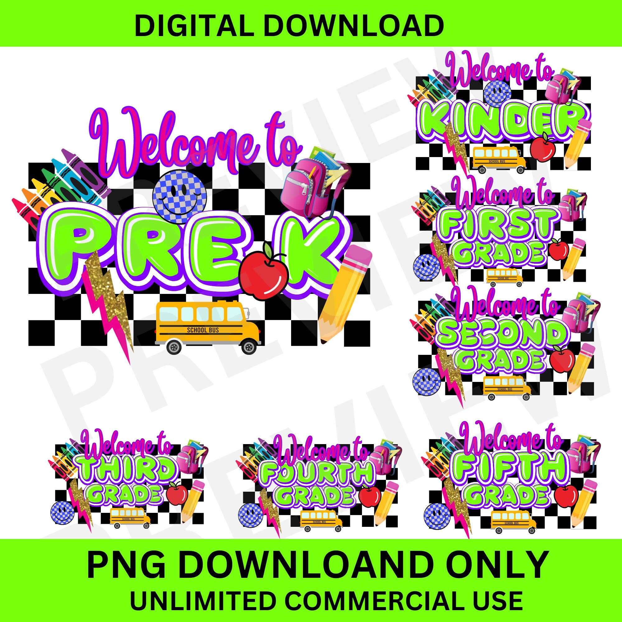 Back to School Bundle, Kindergarten, Pre K PNG, First Day of School ...