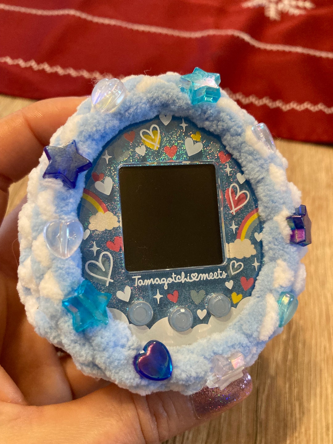 Tamagotchi Case Blue White Gradient With Stars Hearts Matching Colors Cuddly for Tamagotchi Uni ...