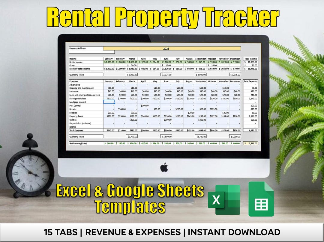 Rental Property Tracker: Excel & Google Sheets (spreadsheet Template ...