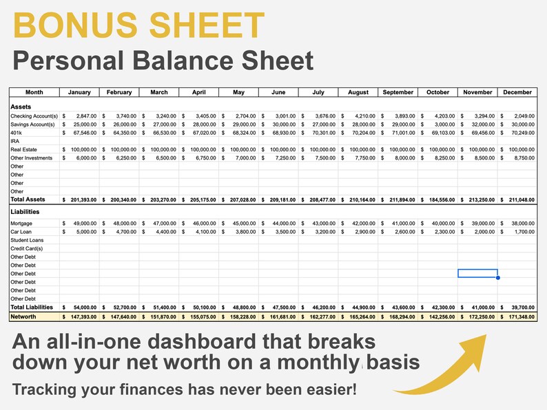 Simple Budgeting Template | BONUS Personal Balance Sheet | Google Sheet ...