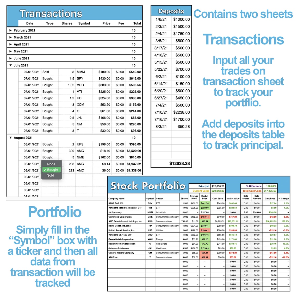 Stock Portfolio Spreadsheet | Standard Stock Portfolio | Apple Numbers ...