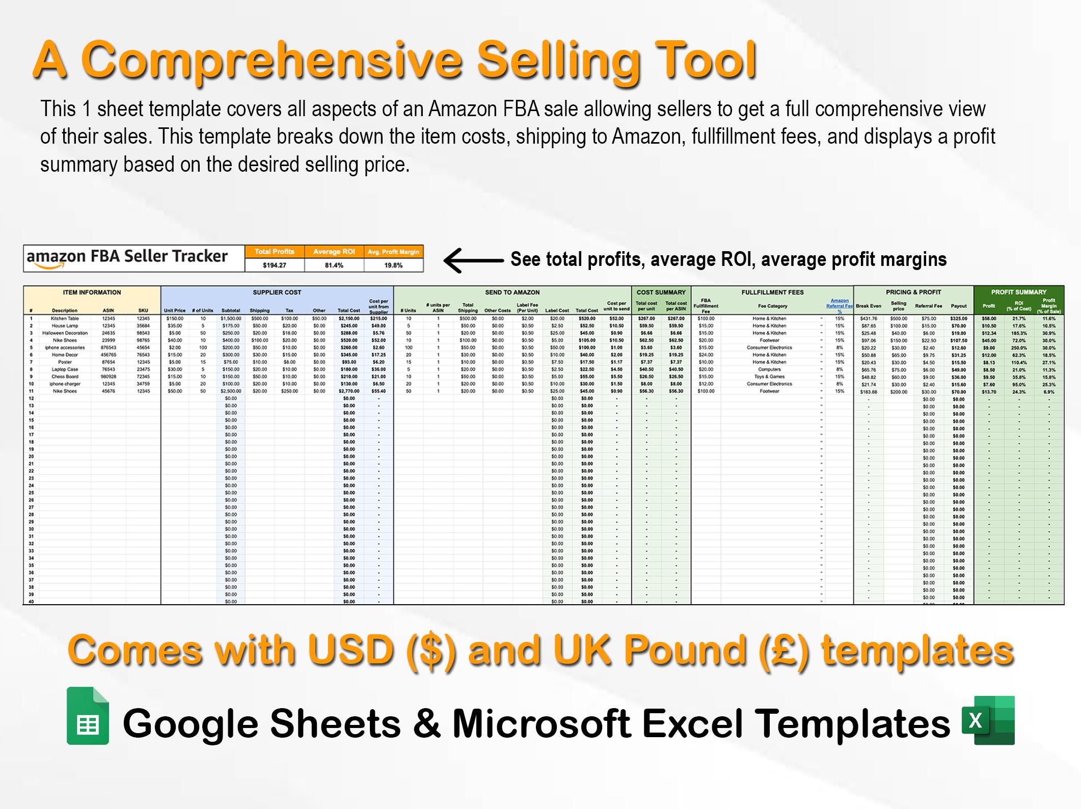 Amazon FBA Seller Template | Google Sheets & Excel (digital Download ...