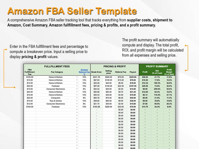Amazon FBA Seller Template | Google Sheets & Excel | Track Sales ...
