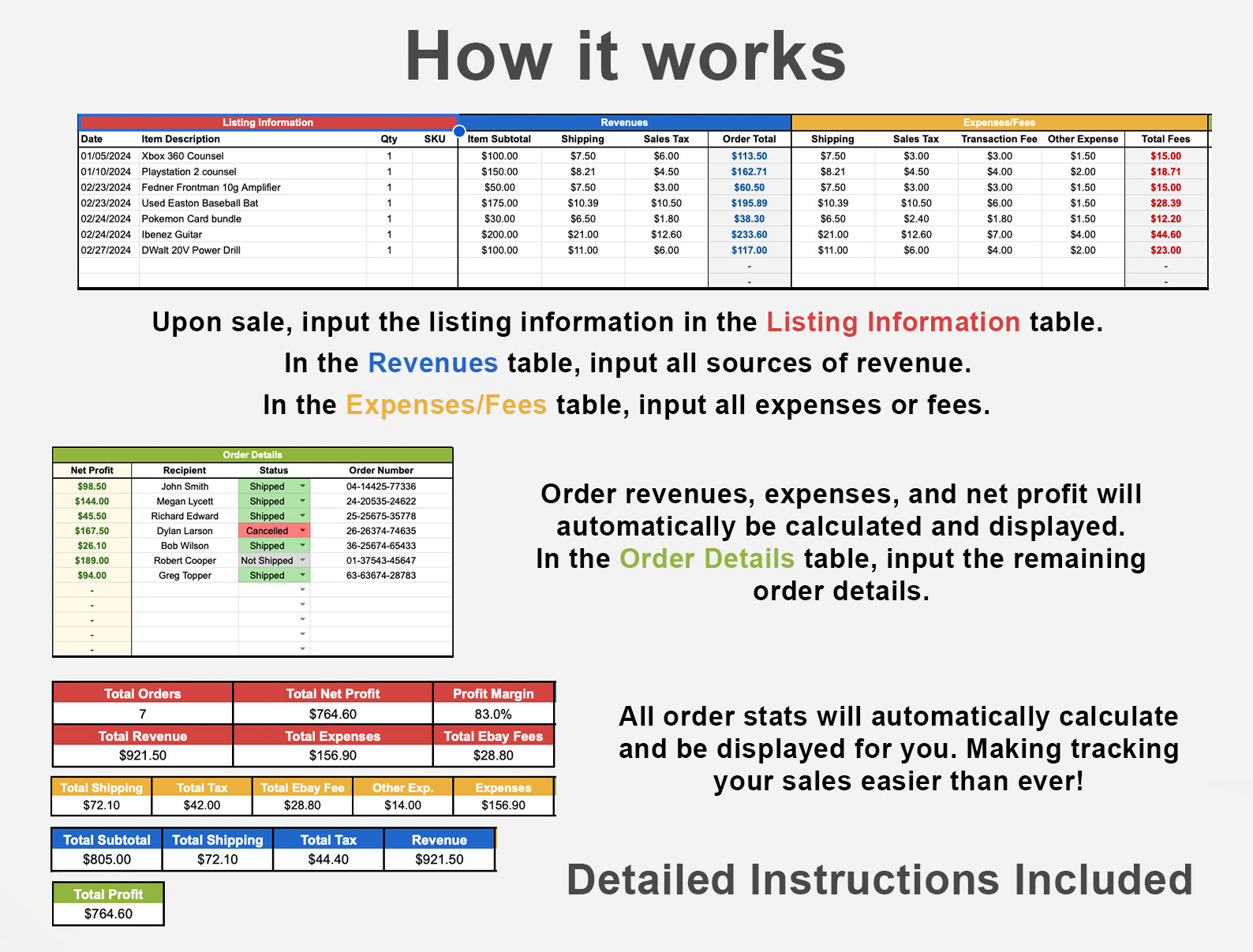 Ebay Seller Tracker Template: Google Sheets Revenue & Expense ...